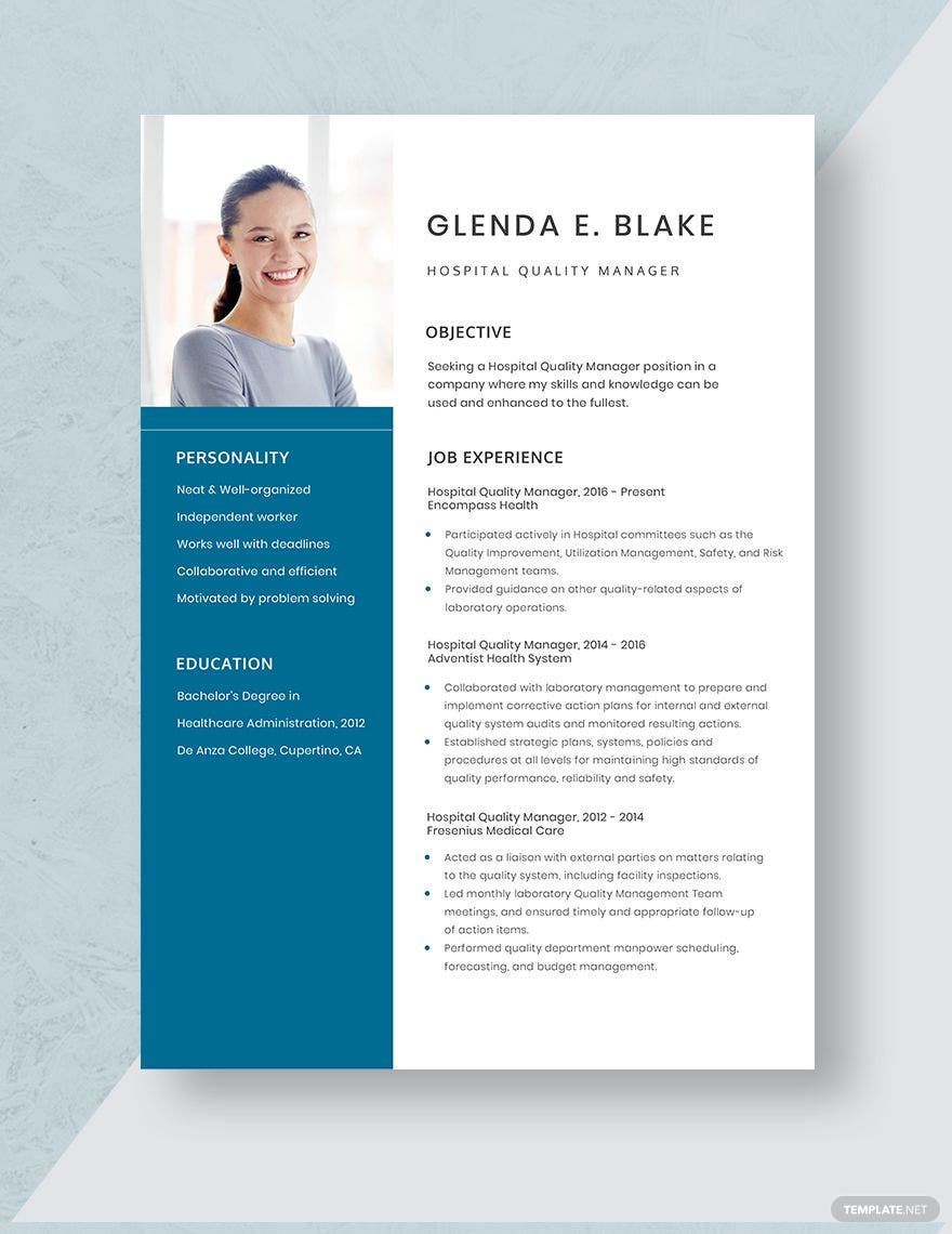 Hospital Quality Manager Resume Template Word Apple Pages Template