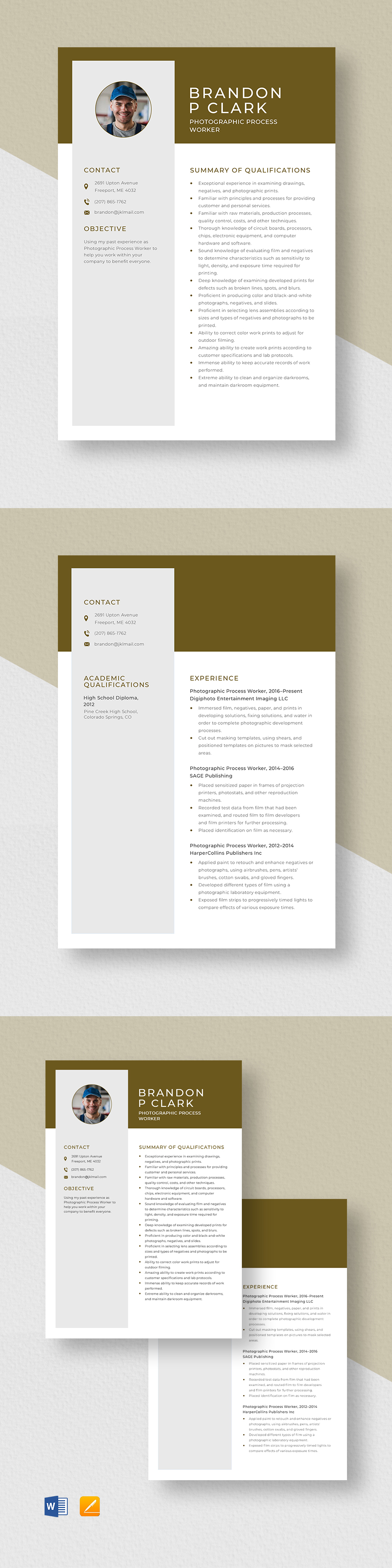 Free Photographic Process Worker Resume Template - Word, Apple Pages ...