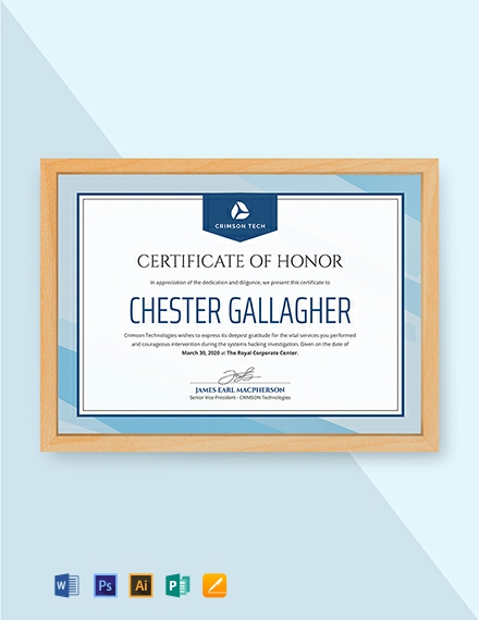 Free Honouring Certificate Template