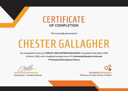 Mechanic Course Completion Certificate Template: Download 200 ...