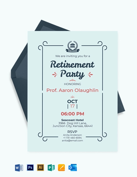 Free Simple Teacher Retirement Party Invitation Template Illustrator 