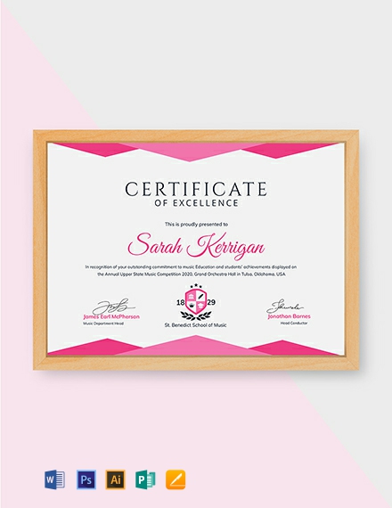 FREE Music Achievement Certificate Template Word DOC PSD 