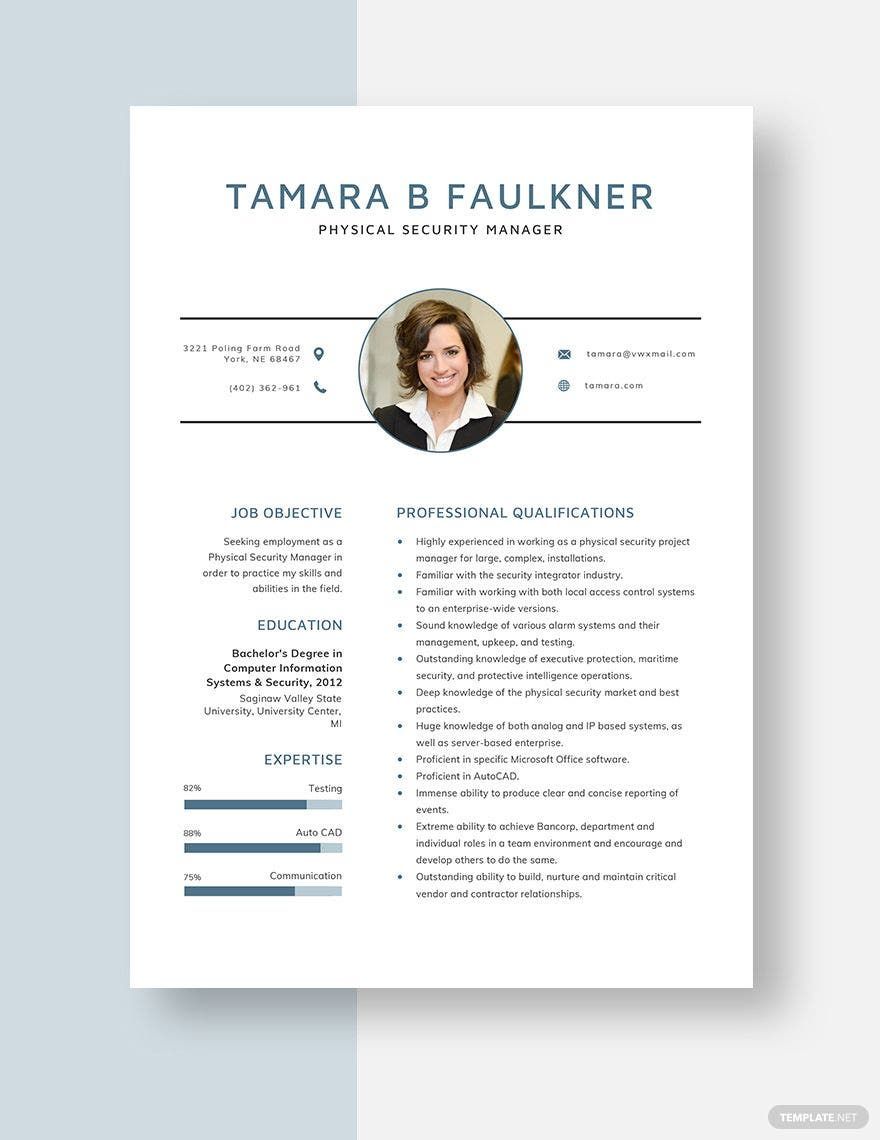 FREE Security Manager Resume Word Template Download Template