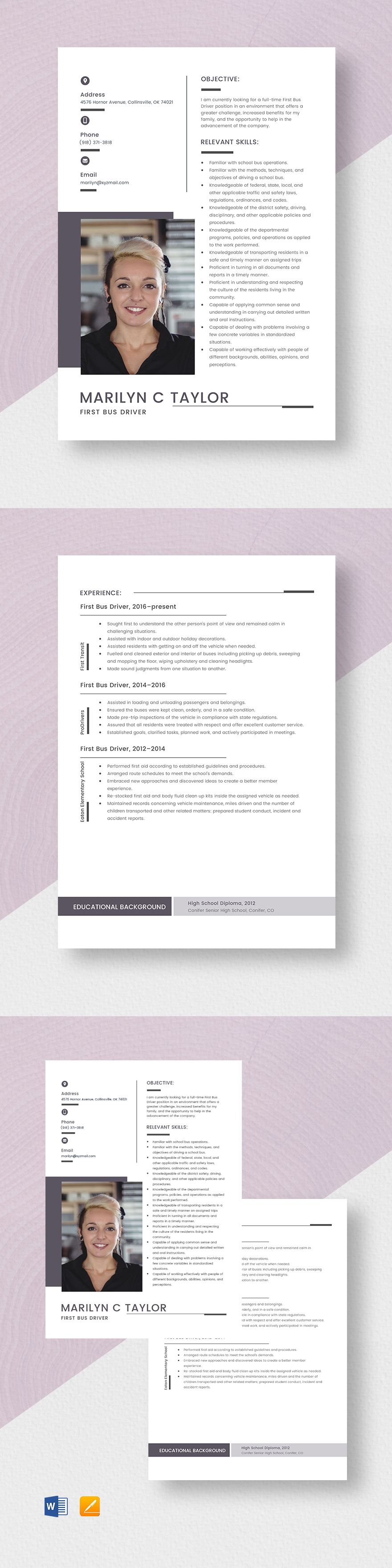 First Bus Driver Resume Template - Word, Apple Pages | Template.net