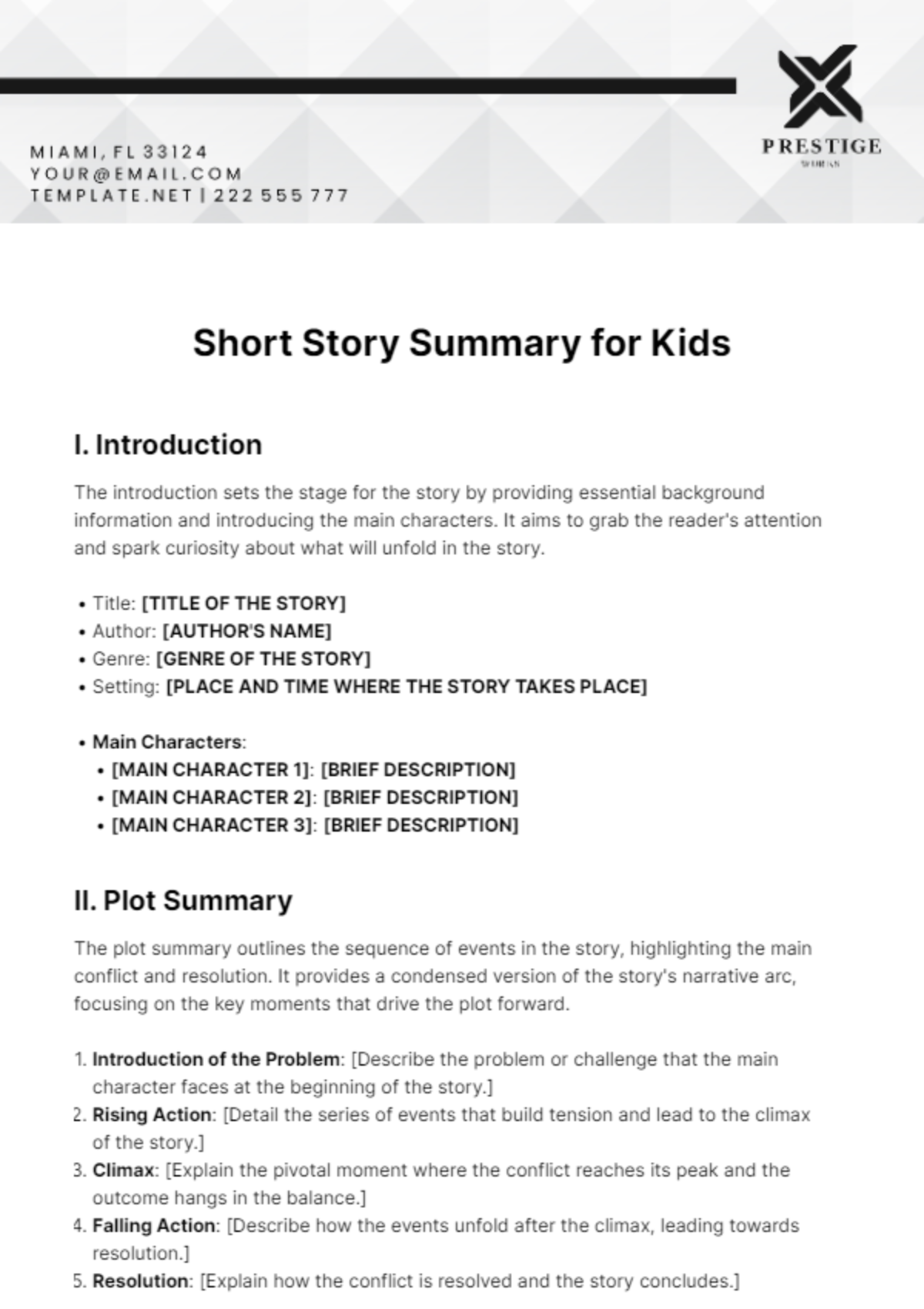 Free Short Story Summary For Kids Template Edit Online Download