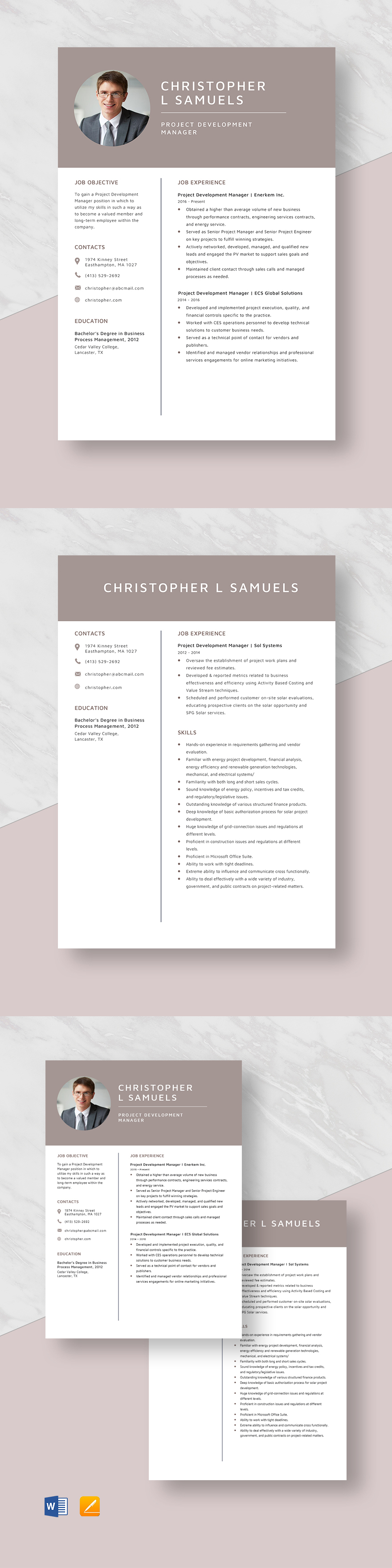 Project Development Manager Resume Template - Word, Apple Pages ...