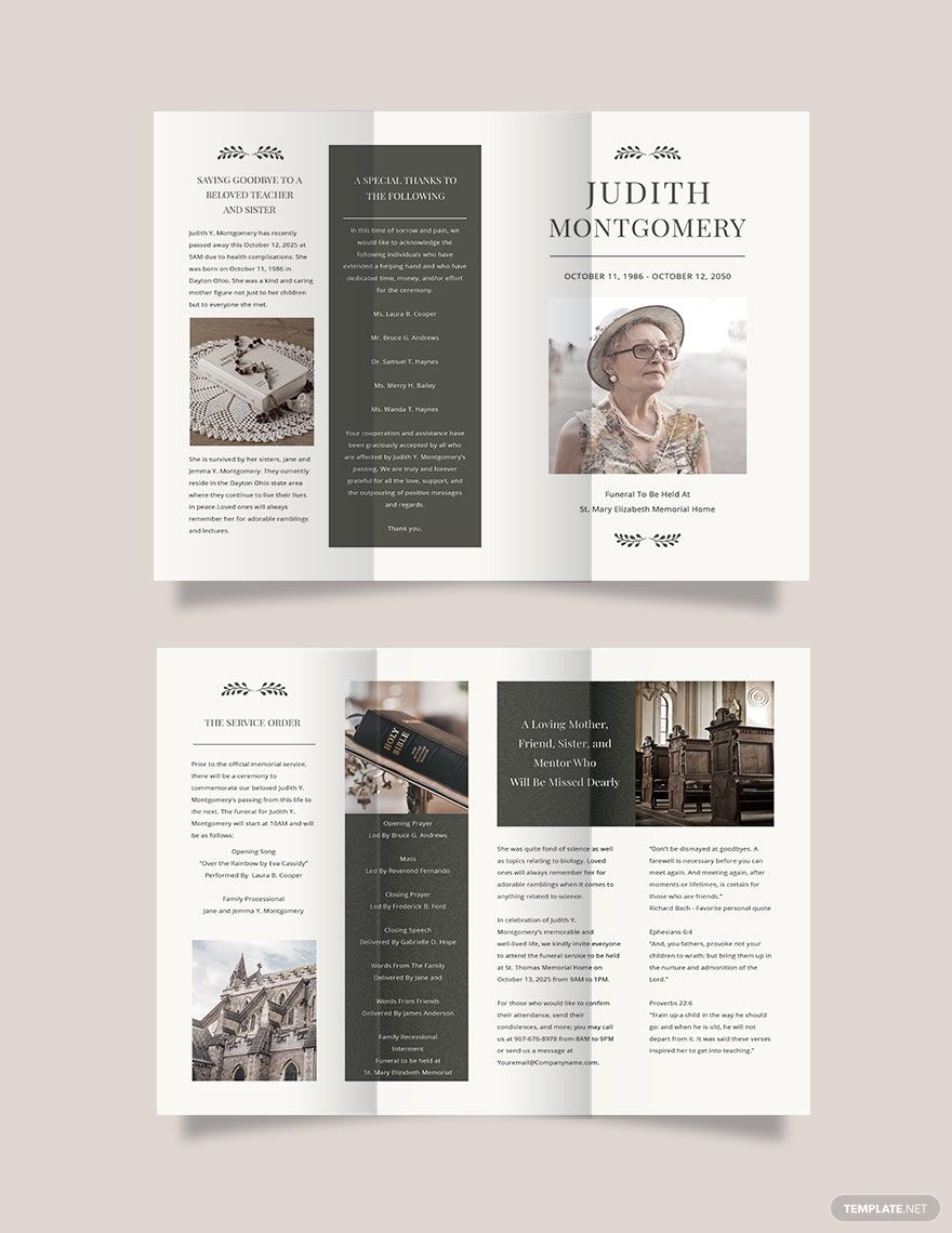 Free Religious Funeral Memorial Tri Fold Brochure Template Download 