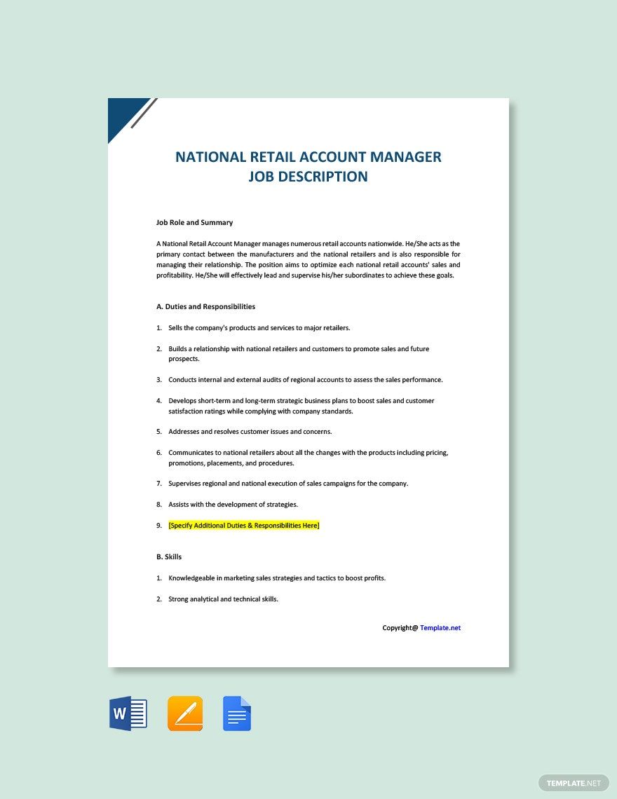 National Retail Account Manager Job Description Download In Word 