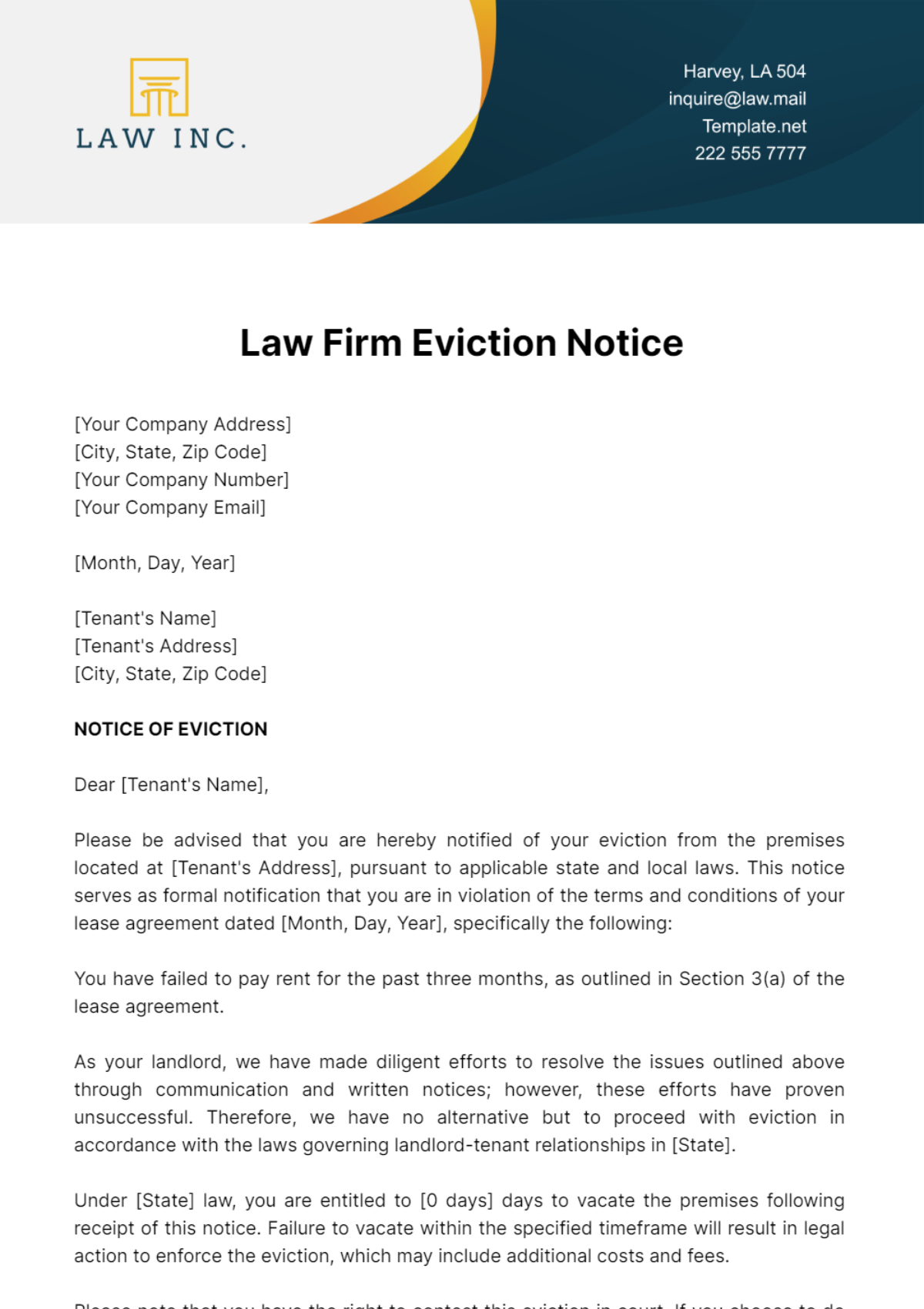 Law Firm Eviction Notice Template - Edit Online & Download Example ...