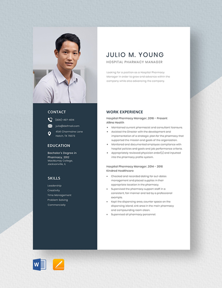 Hospital Pharmacy Technician Resume Template Free Pages Word Apple 