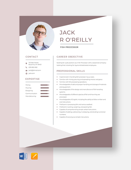 FREE Meat Processor Resume/CV Template - Word (DOC) | Apple (MAC) Pages