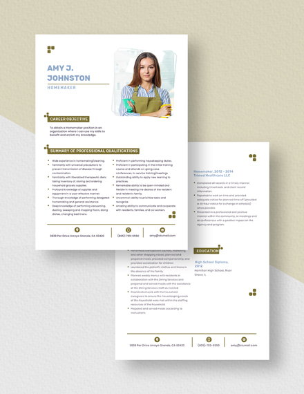 Homemaker Resume Sample