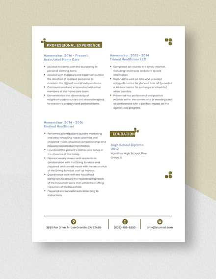 Homemaker Resume Sample