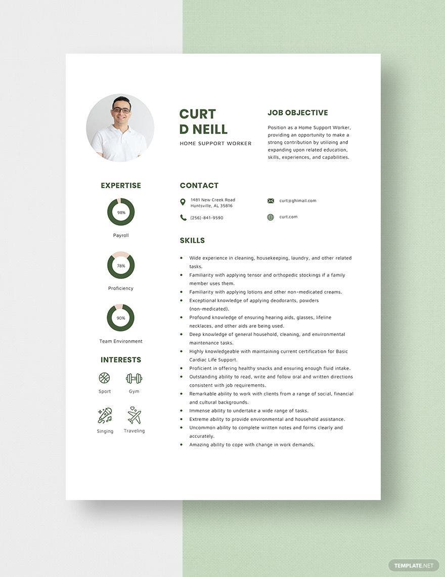 Home Support Worker Resume In Pages Word Download Template