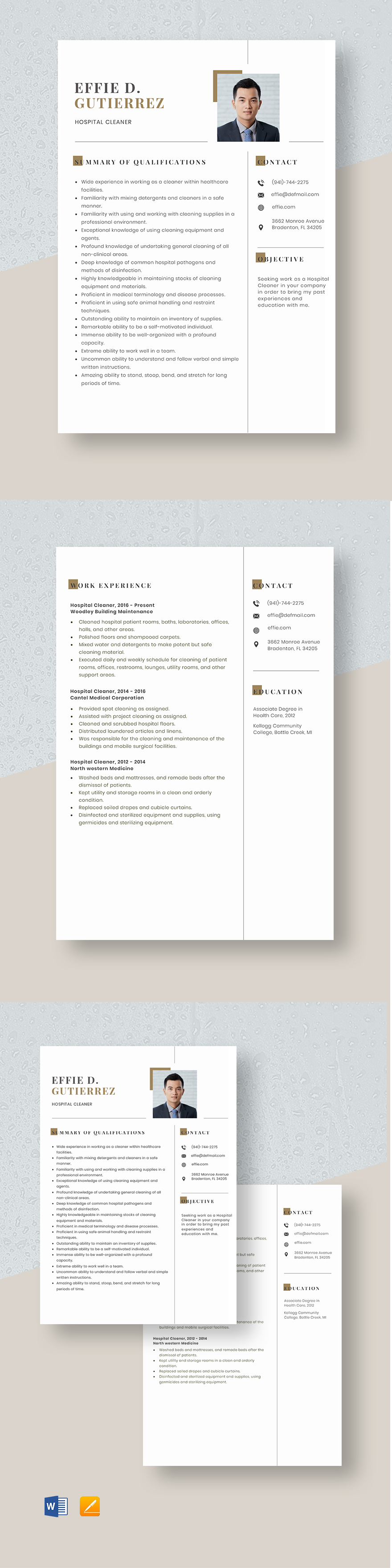 Hospital Cleaner Resume Template Word Apple Pages Template
