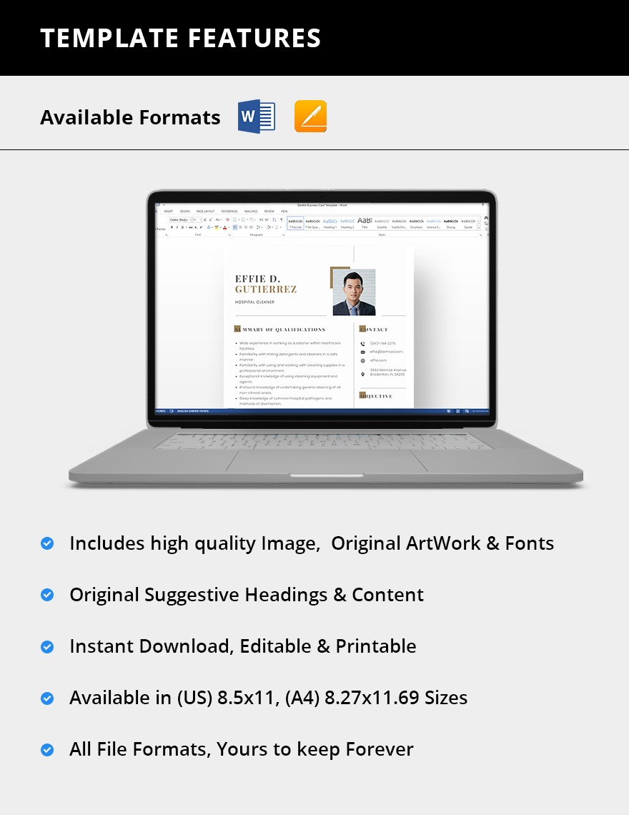 Hospital Cleaner Resume Template - Word, Apple Pages | Template.net