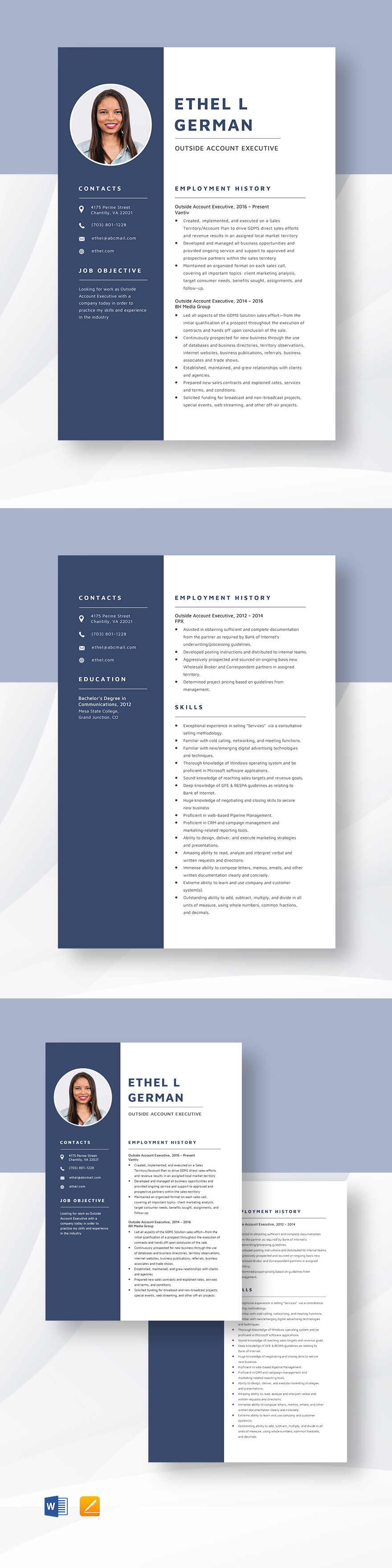 Free Outside Sales Account Manager Resume Template - Word, Apple Pages ...