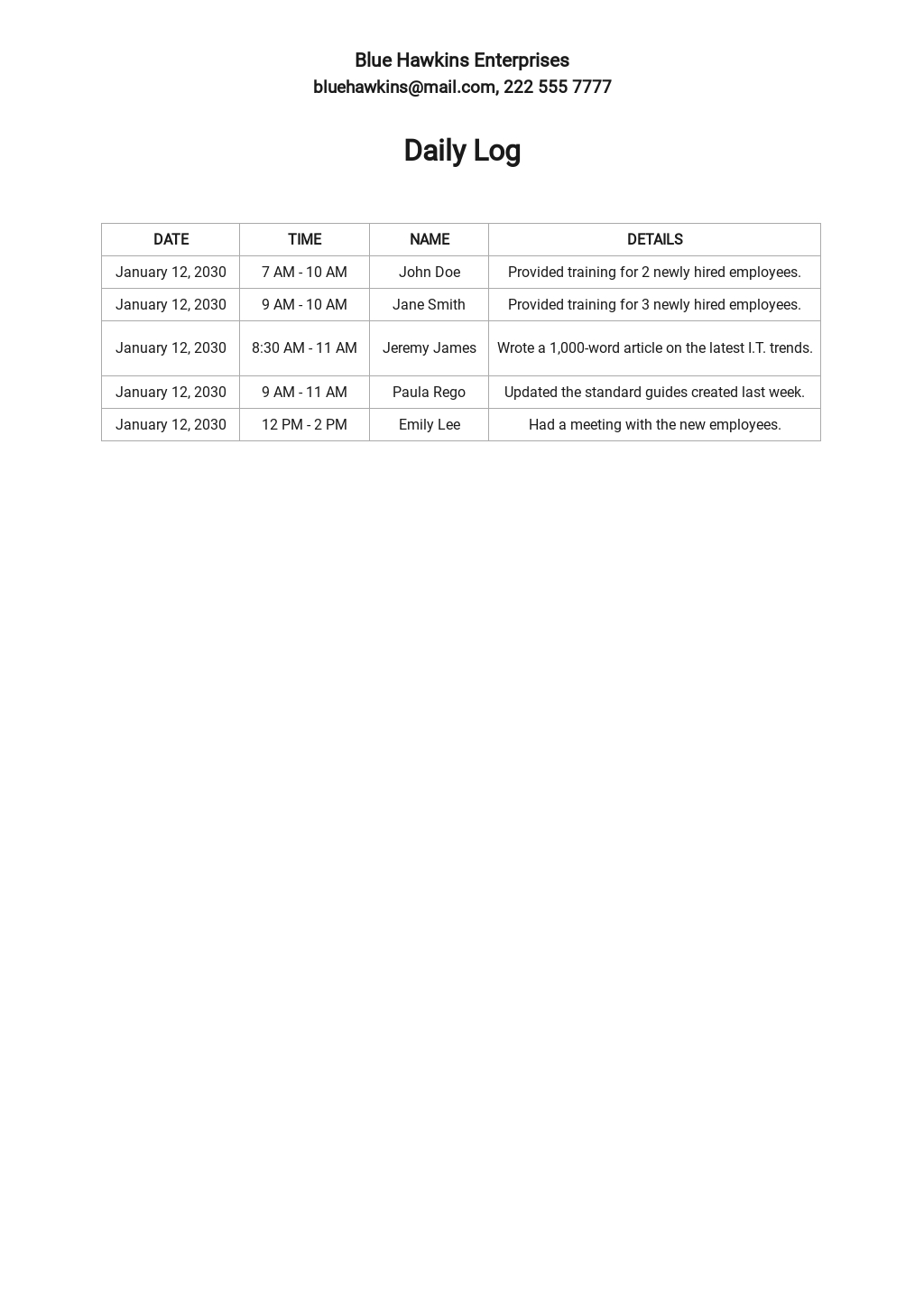 free-daily-log-sheet-templates-template