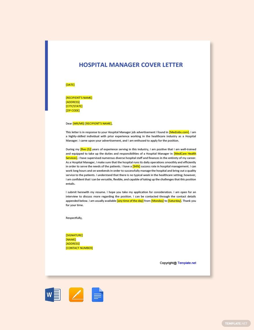 Free Hospital Unit Secretary Cover Letter Template - Google Docs, Word ...