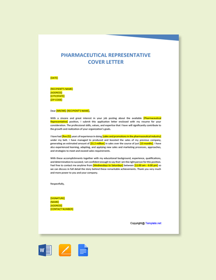 Free Pharmaceutical Representative Cover Letter Template - Google Docs ...