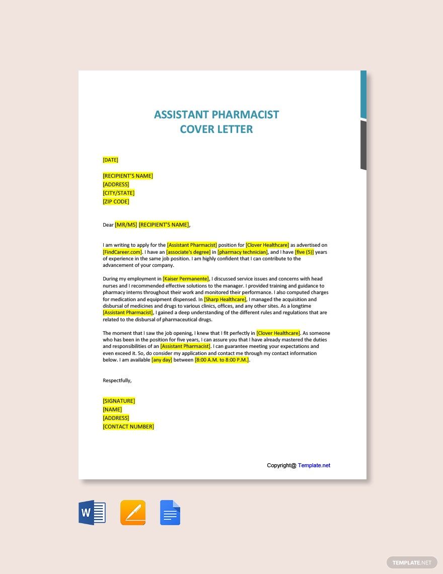 Pharmacist Cover Letter PDF Templates Free Download Template