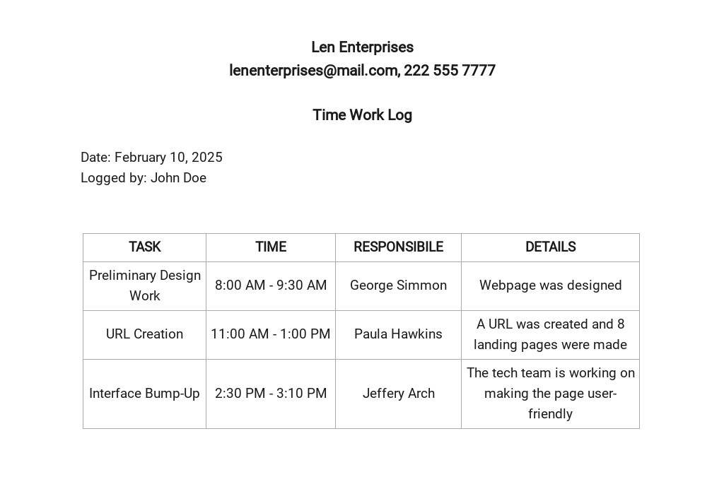 FREE Time Log Template - Word (DOC) | Apple (MAC) Pages