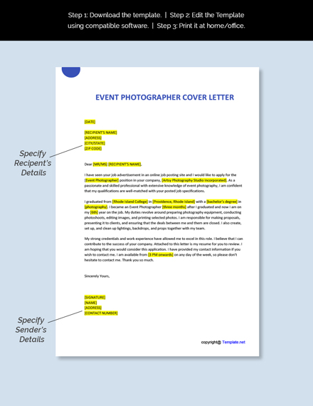 Event Photographer Cover Letter Template - Google Docs, Word | Template.net