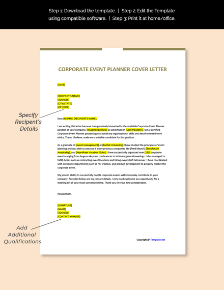 Free Corporate Event Planner Cover Letter Template - Google Docs, Word ...