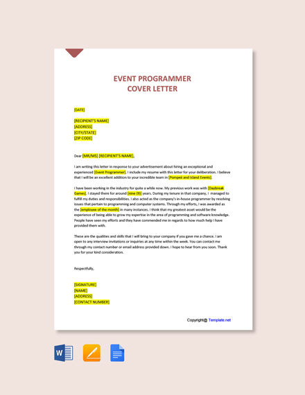 Free Event Programmer Cover Letter Template