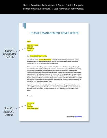 IT Asset Management Cover Letter Template - Google Docs, Word, Apple ...