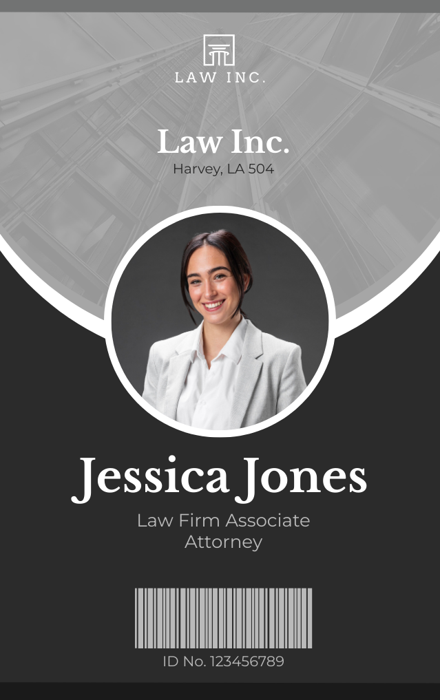 Law Firm Associate Attorney ID Card Template - Edit Online & Download ...