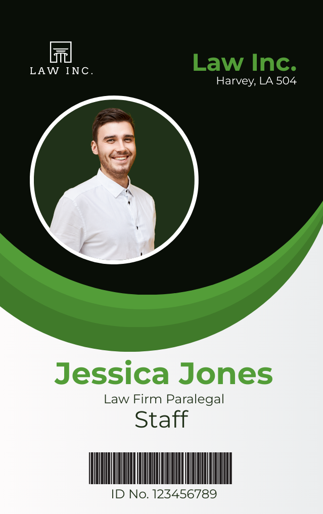 Law Firm Paralegal Staff ID Card Template - Edit Online & Download ...