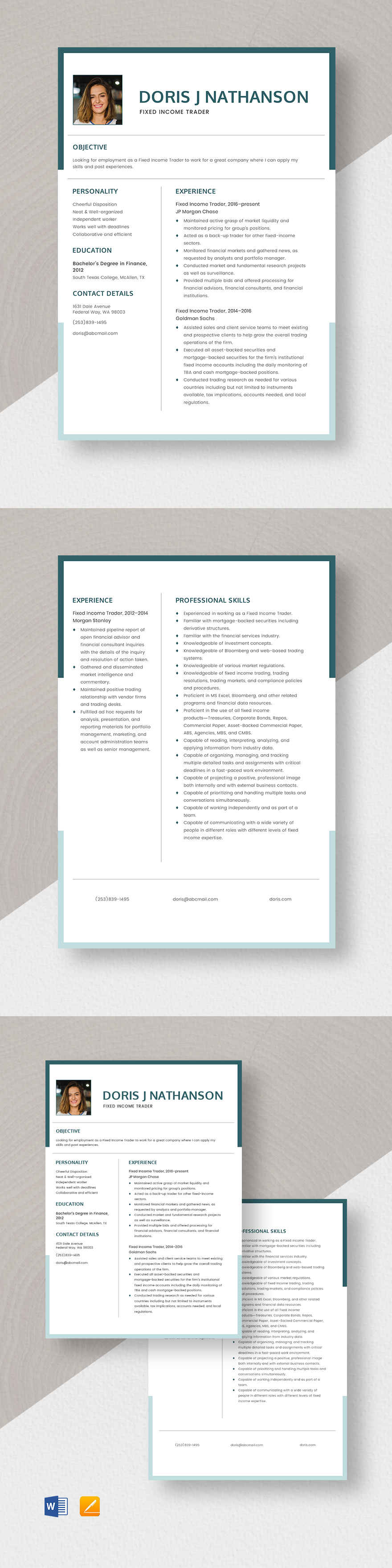 Fixed Income Trader Resume Template - Word, Apple Pages | Template.net