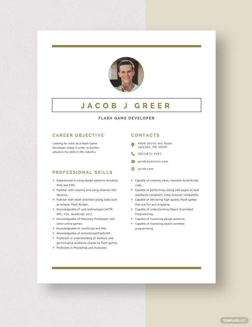Free Flash Game Developer Resume Download In Word Apple Pages 