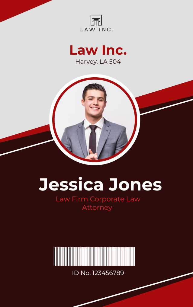 Law Firm Corporate Law Attorney ID Card Template - Edit Online ...