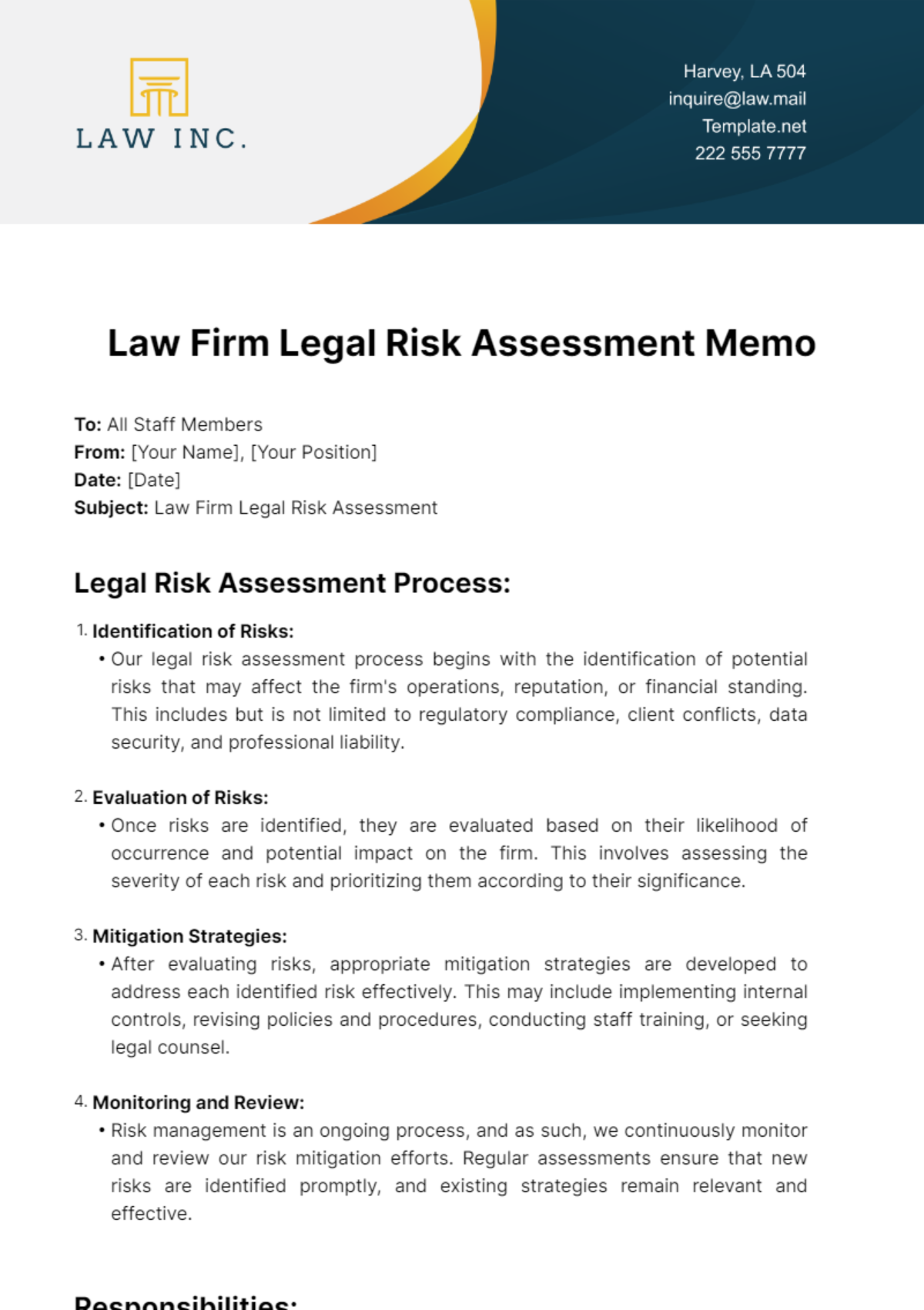 Law Firm Legal Risk Assessment Memo Template - Edit Online & Download ...