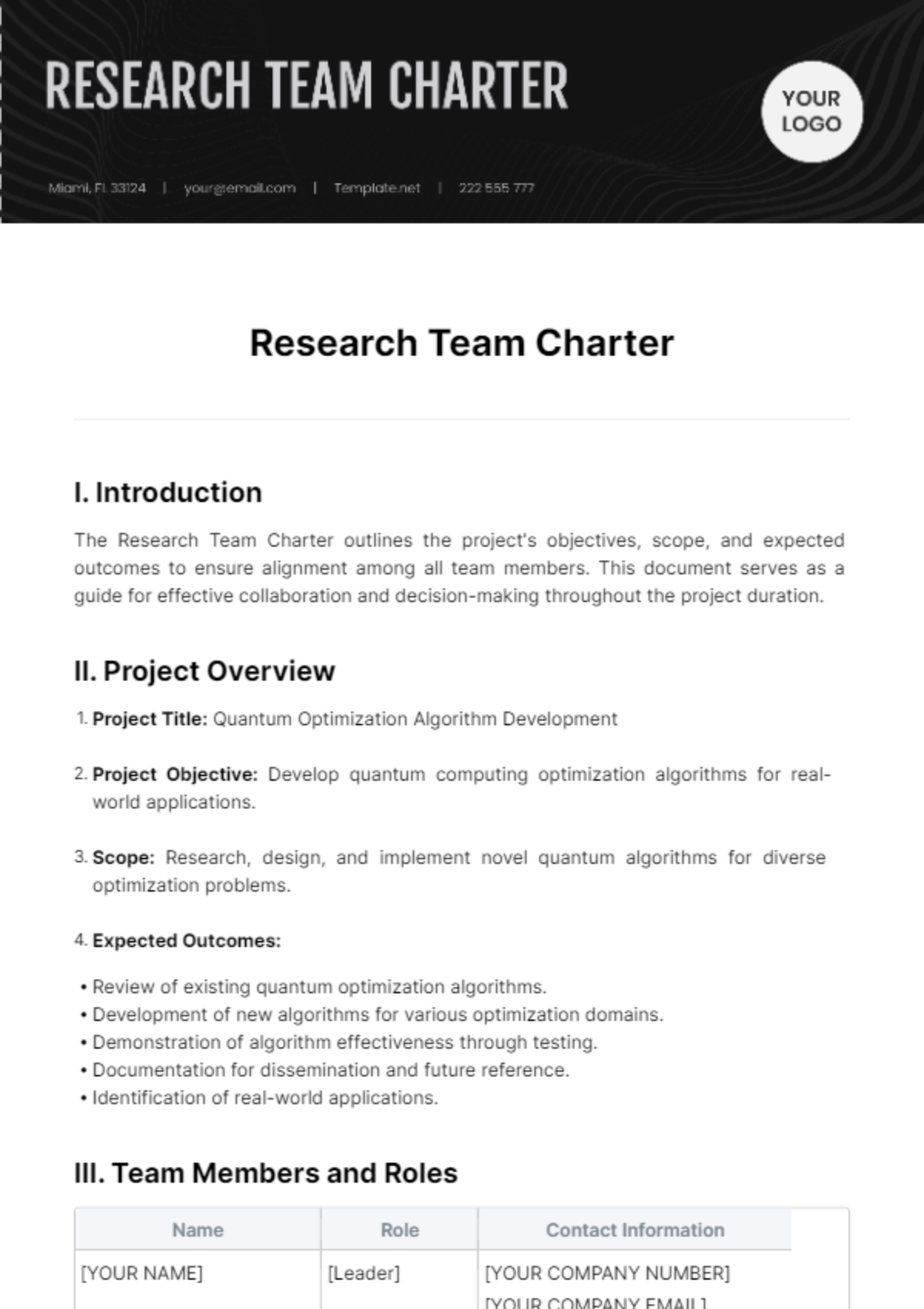 Research Team Charter Template - Edit Online & Download Example ...