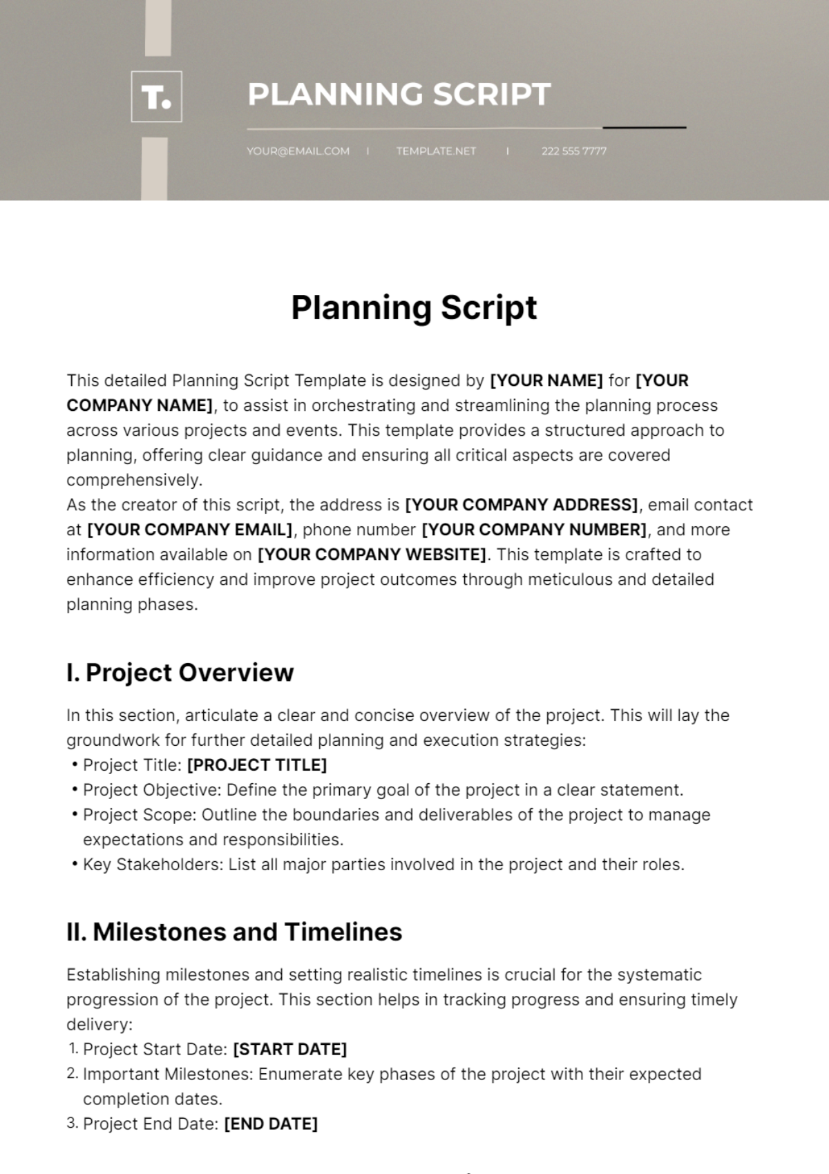 Planning Script Template - Edit Online & Download Example | Template.net