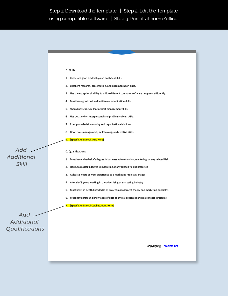 Marketing Project Manager Job Description Template - Google Docs, Word, Apple Pages | Template.net marketing-project-manager-job-description-template-google-docs-word-apple-pages-template-net