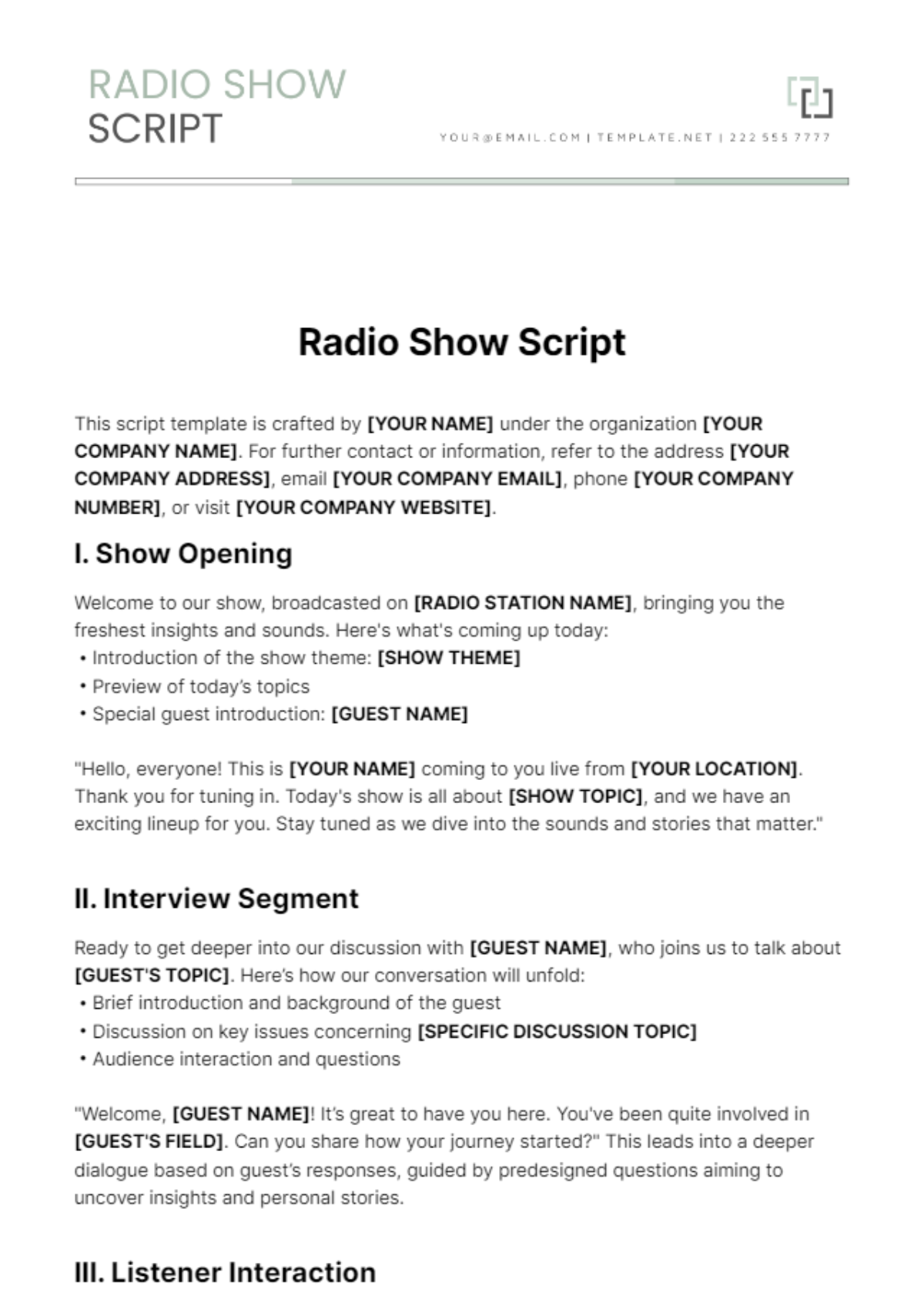 Free Radio Show Script Template To Edit Online