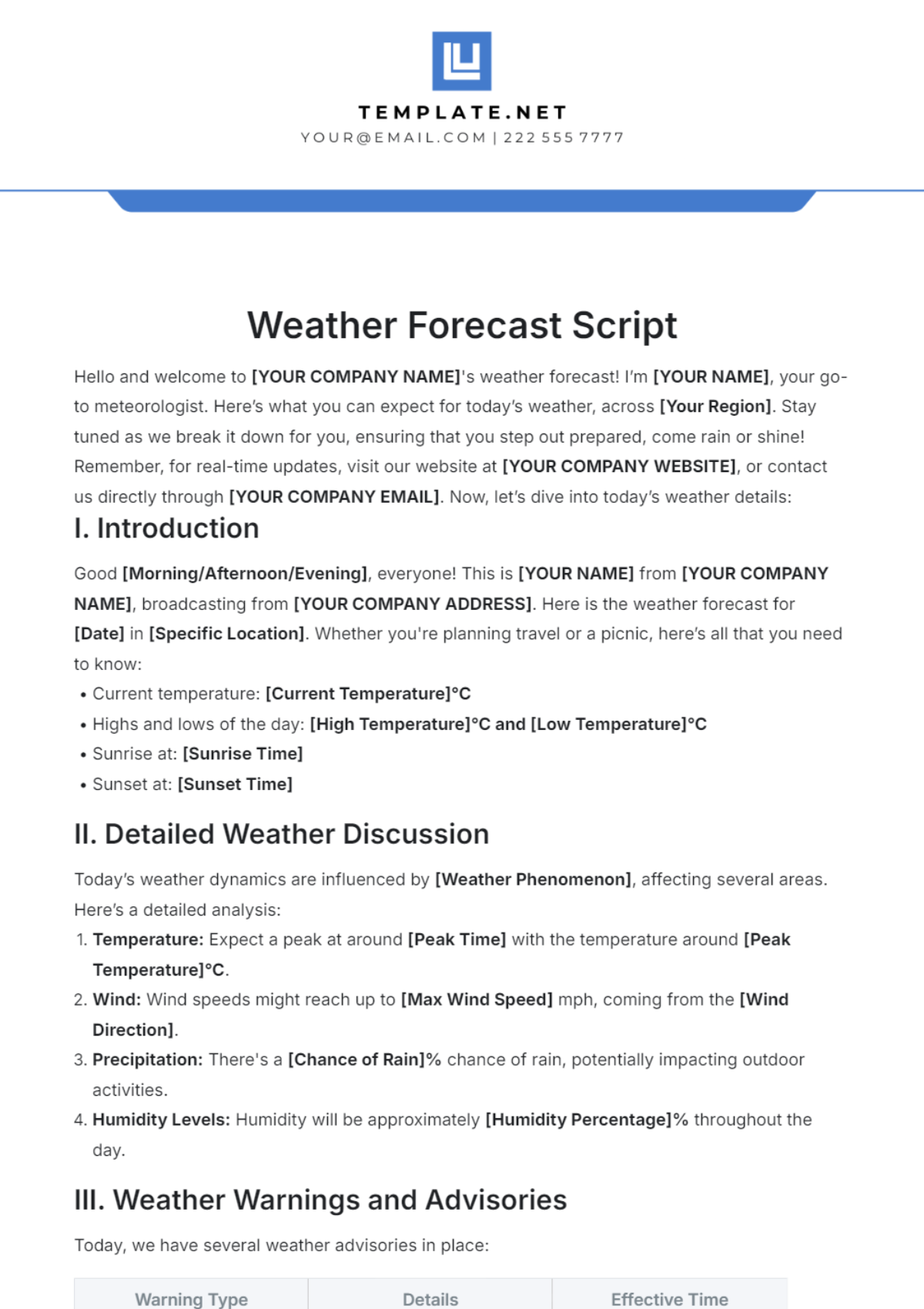 Free AV Script Template To Edit Online