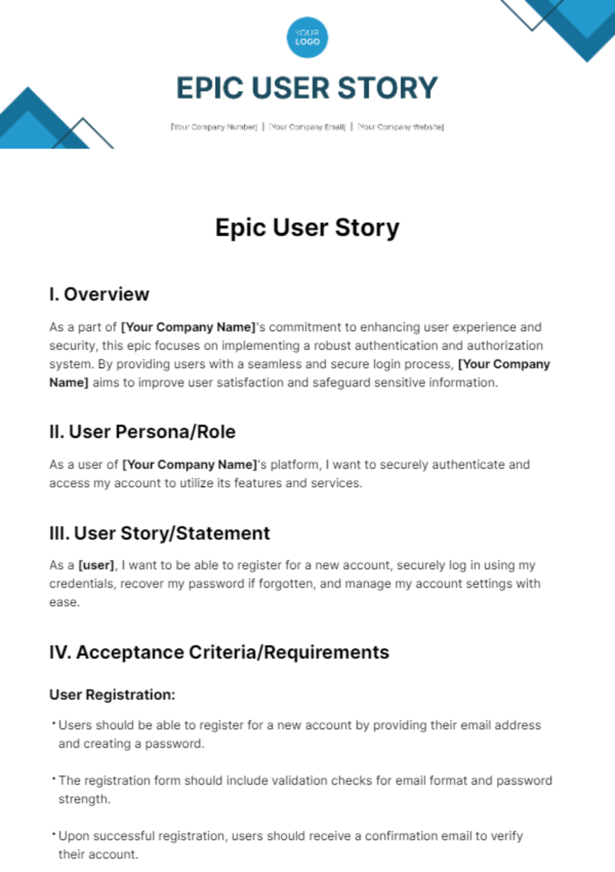 Epic User Story Template - Edit Online & Download Example | Template.net