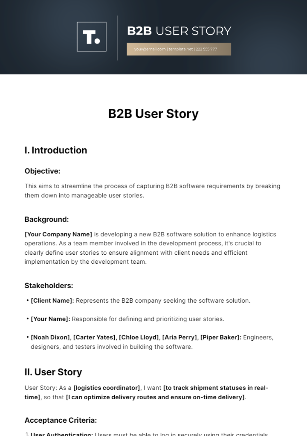 B2B User Story Template - Edit Online & Download Example | Template.net