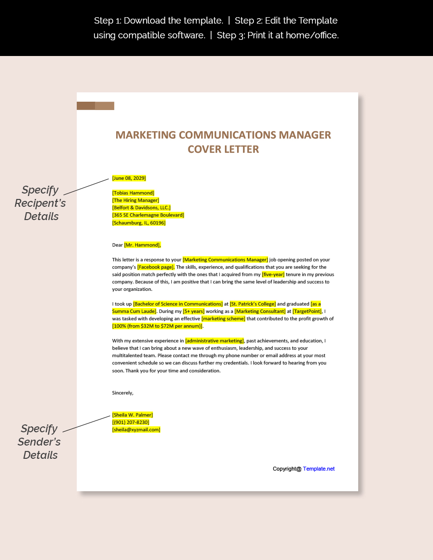 Marketing Communications Manager Cover Letter In Google Docs Word