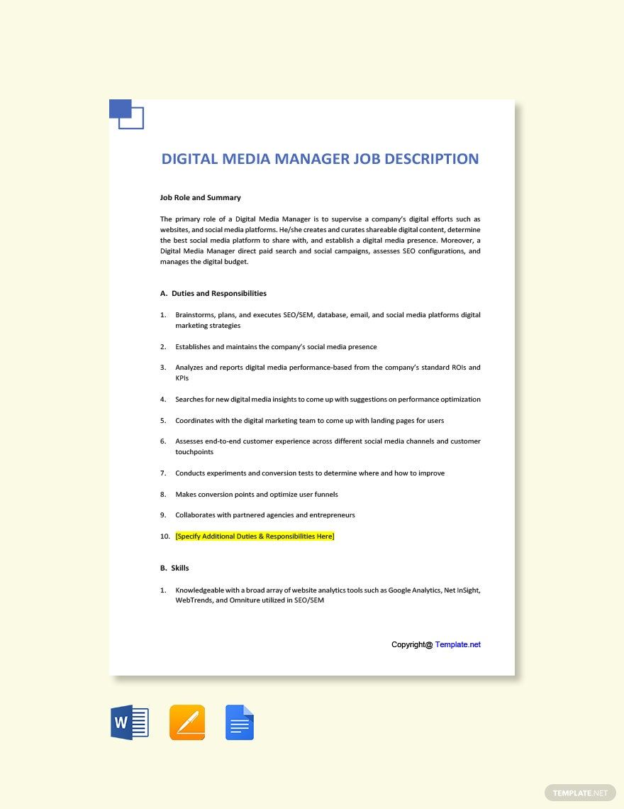 Digital Media Manager Job Description Template Download In Word Digital Media Manager Job Description Template Download In Word