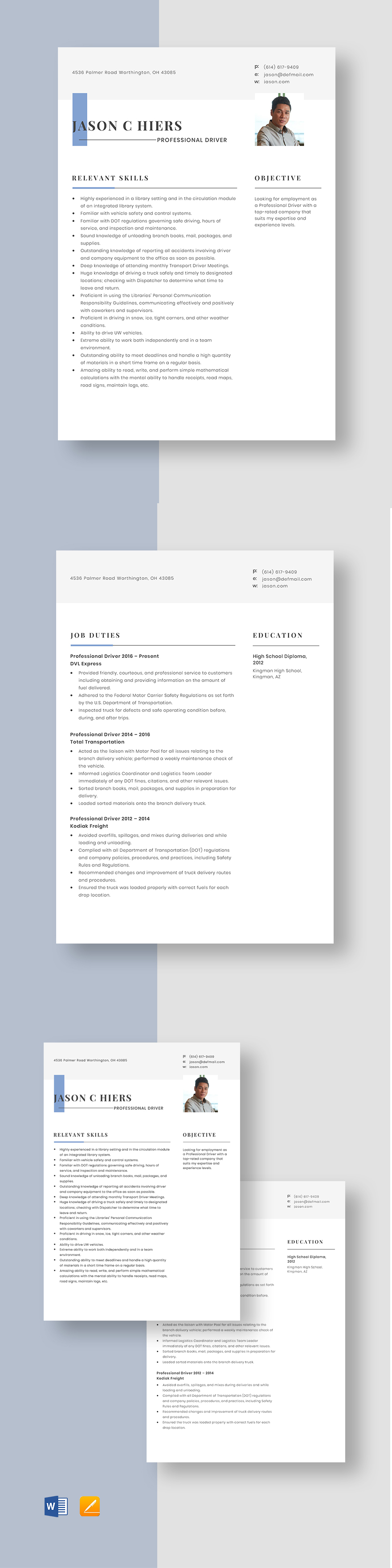 Professional Driver Resume Template - Word, Apple Pages, PDF | Template.net