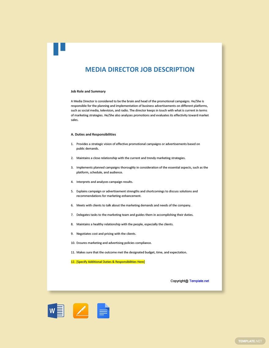 FREE Media Director Template Download In Word Google Docs PDF FREE Media Director Template Download In Word Google Docs PDF