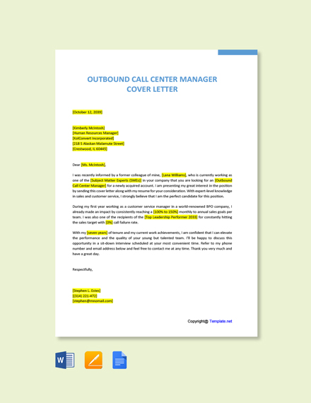 Free Inbound Call Center Manager Cover Letter Template - Google Docs ...