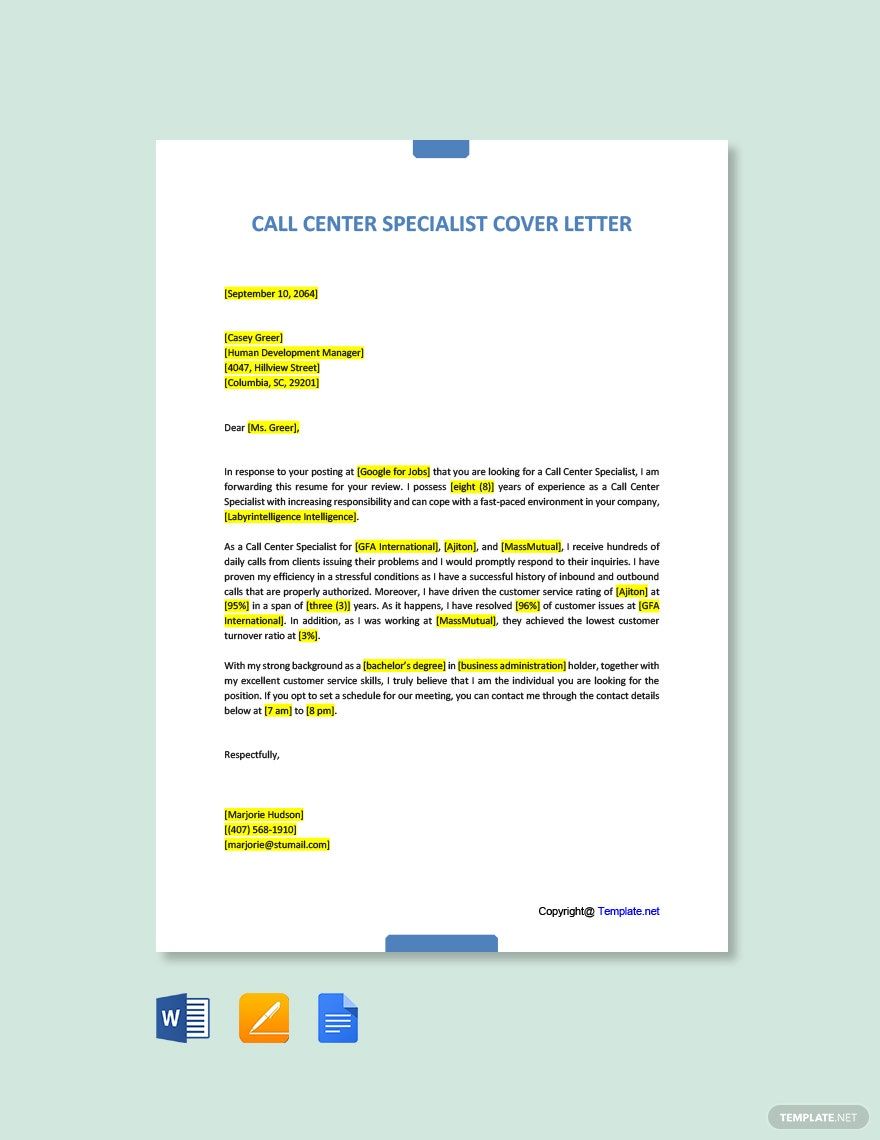 Call Center Nurse Cover Letter In Word Pages PDF Google Docs Call Center Nurse Cover Letter In Word Pages PDF Google Docs