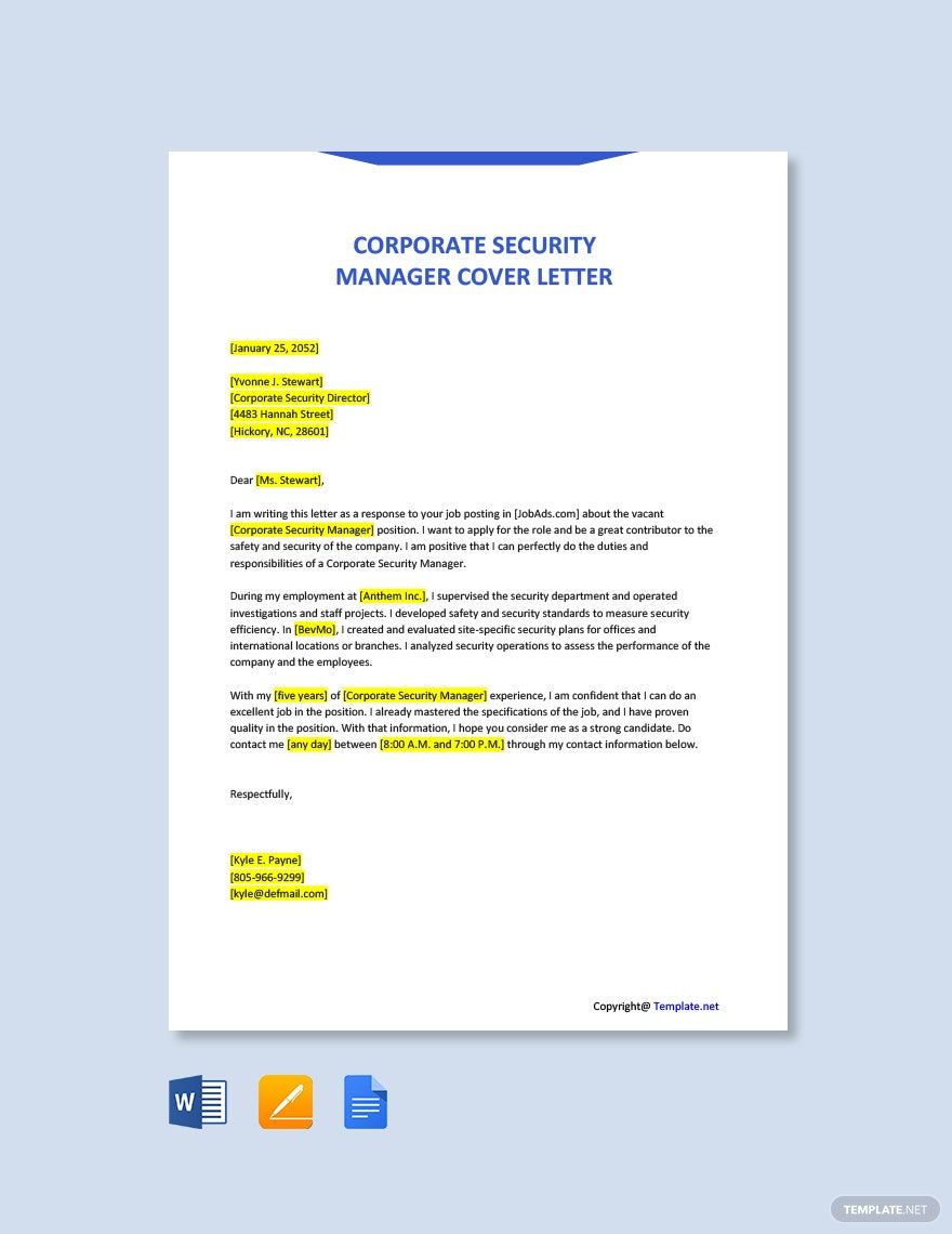 Free Global Security Manager Cover Letter Template - Google Docs, Word ...